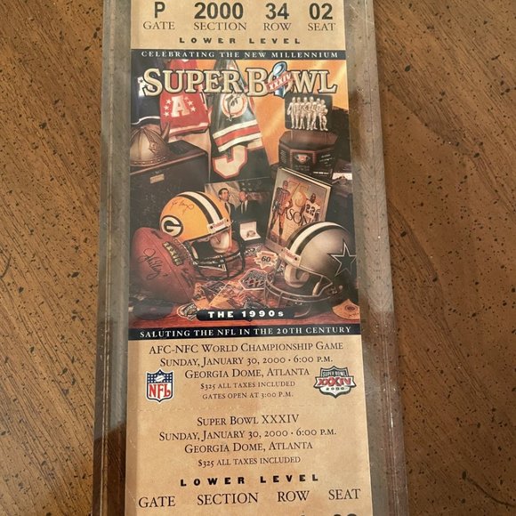 Other | 200 Super Bowl Xxxiv Commemorative Ticket In Acrylic Brick Rams ...